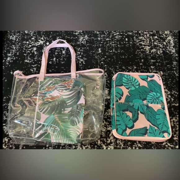 Yoobi | Bags | Yoobii Palm Frond Leaves 3 Pc Set Pink Clear Bag Tote ...